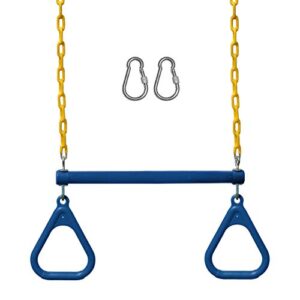 jungle gym kingdom swing sets for backyard, monkey bars & swingset accessories - set includes 18" trapeze swing bar & 48" heavy duty chain with locking carabiners - outdoor play equipment (blue)