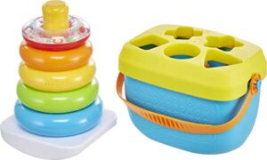 fisher-price infant gift set with baby’s first blocks (10 shapes) and rock-a-stack ring stacking toy for ages 6+ months (amazon exclusive)