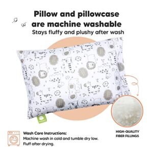 Toddler Pillow with Pillowcase - 13x18 My Little Dreamy Pillow, Organic Cotton Toddler Pillows for Sleeping, Kids Pillow, Travel Pillows, Mini Pillow, Nursery Pillow, Toddler Bed Pillow (KeaSafari)