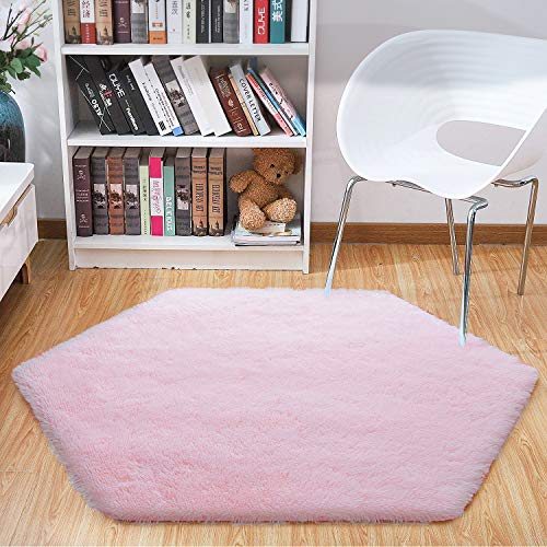 junovo Ultra Soft Rug for Nursery Children Room Baby Room Home Decor Dormitory Hexagon Carpet for Playhouse Princess Tent Kids Play Castle, Diameter 4.6 ft, Pink