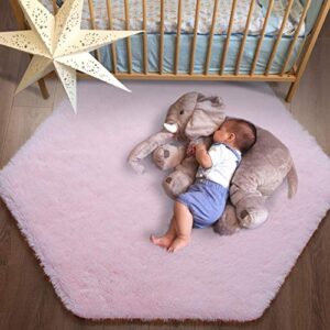 junovo Ultra Soft Rug for Nursery Children Room Baby Room Home Decor Dormitory Hexagon Carpet for Playhouse Princess Tent Kids Play Castle, Diameter 4.6 ft, Pink