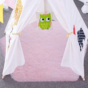 junovo Ultra Soft Rug for Nursery Children Room Baby Room Home Decor Dormitory Hexagon Carpet for Playhouse Princess Tent Kids Play Castle, Diameter 4.6 ft, Pink