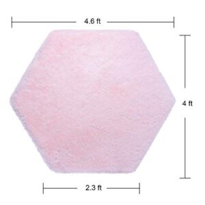 junovo Ultra Soft Rug for Nursery Children Room Baby Room Home Decor Dormitory Hexagon Carpet for Playhouse Princess Tent Kids Play Castle, Diameter 4.6 ft, Pink