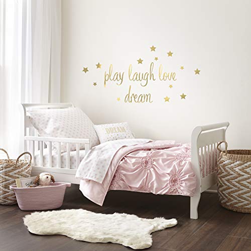 Levtex Baby Willow Gold Dot Pink 5 Piece Toddler Bedding Set,Kids Bedding - Reversible Quilt, Fitted Sheet, Flat Sheet, Pillowcase, Decorative Pillow