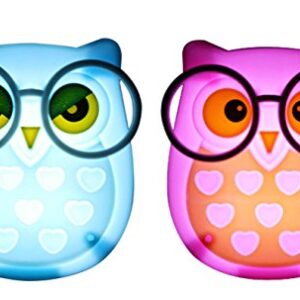 FuWinet 2 PCS Owl LED Plug in Night Light for Kids- Wall Lamp Take Good Care Children Sleep Light Sensor Auto Controlled Nightlights for Baby Nursing (Blue+Pink)