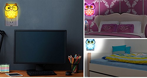 FuWinet 2 PCS Owl LED Plug in Night Light for Kids- Wall Lamp Take Good Care Children Sleep Light Sensor Auto Controlled Nightlights for Baby Nursing (Blue+Pink)