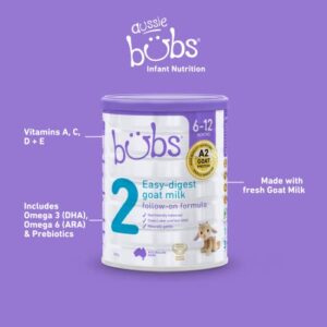 Bubs Goat Milk Follow-On Formula Stage 2, Babies 6-12 months, Made with Fresh Goat Milk, 28.2 oz