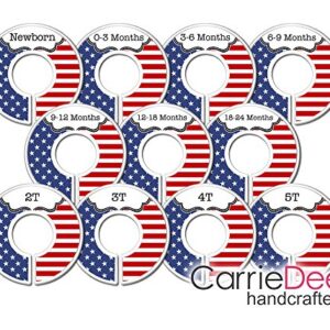 CarrieDee Handcrafted Nursery Closet Size Dividers, Baby Clothes Organizers, Patriotic Stars & Stripes, American Flag - Set of 11