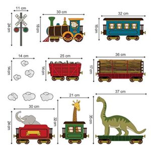 decalmile Animal Train Wall Decals Dinosaur Elephant Giraffe Wall Stickers Removable Kids Room Wall Decor for Baby Nursery Childrens Bedroom Playroom