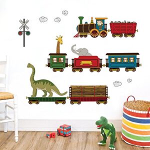 decalmile Animal Train Wall Decals Dinosaur Elephant Giraffe Wall Stickers Removable Kids Room Wall Decor for Baby Nursery Childrens Bedroom Playroom