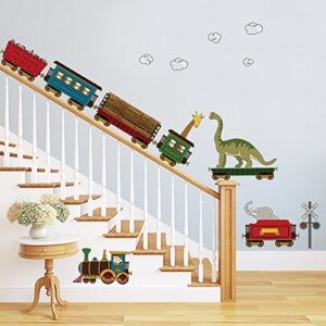 decalmile Animal Train Wall Decals Dinosaur Elephant Giraffe Wall Stickers Removable Kids Room Wall Decor for Baby Nursery Childrens Bedroom Playroom