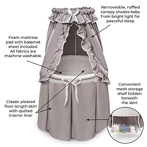 Empress Round Baby Bassinet with Bedding, Pad, and Storage