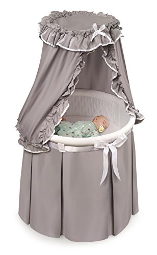 Empress Round Baby Bassinet with Bedding, Pad, and Storage