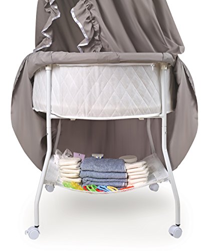 Empress Round Baby Bassinet with Bedding, Pad, and Storage