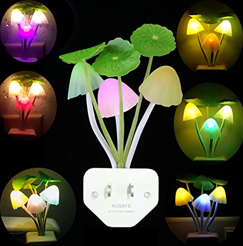 AUSAYE 2Pack Led Sensor Night Light Plug-in Wall Lamps Color Changing, Mushroom Night Lights for Kids Adults Stocking Stuffers Ideas Birthday Gift Cute NightLight Christmas Gifts