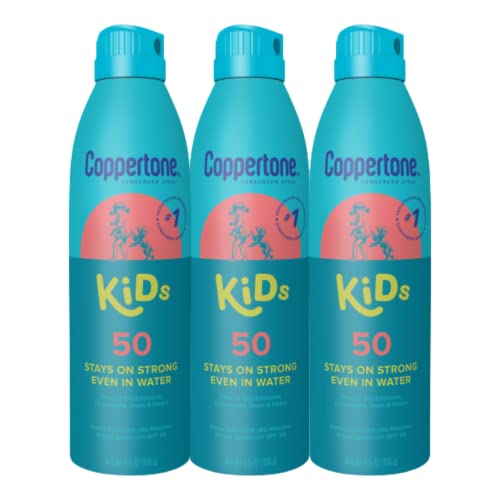 Coppertone Kids Sunscreen Spray, SPF 50 Sunscreen for Kids, Water Resistant Broad Spectrum Sunscreen Spray, 5.5 Oz, Pack of 3