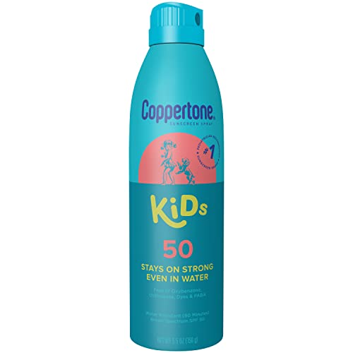 Coppertone Kids Sunscreen Spray, SPF 50 Sunscreen for Kids, Water Resistant Broad Spectrum Sunscreen Spray, 5.5 Oz, Pack of 3