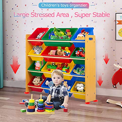 FDW Toy Organizer Storage Kids Box Playroom Bedroom Shelf Drawer with Plastic Bins,Nature