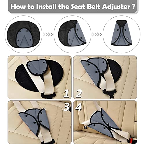 Seat Belt Adjuster for Kids,2 Pack Triangle Seatbelt Adjuster for Short Adults,Auto Shoulder Neck Strap Adjuster,Car Protective Safety Strap Adjuster Cover Pad Harness (Gray)