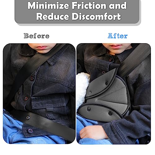 Seat Belt Adjuster for Kids,2 Pack Triangle Seatbelt Adjuster for Short Adults,Auto Shoulder Neck Strap Adjuster,Car Protective Safety Strap Adjuster Cover Pad Harness (Gray)