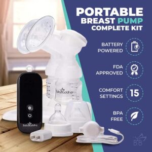 BabyBuddha Breast Pump - Portable & Compact with 15 Levels of Control - Battery Powered Electric & Hands Free - Quiet Single & Double Pump - Mobility While Comfortably Pumping - Universal Components