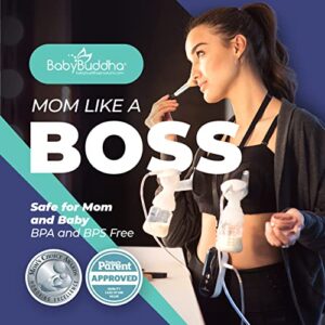 BabyBuddha Breast Pump - Portable & Compact with 15 Levels of Control - Battery Powered Electric & Hands Free - Quiet Single & Double Pump - Mobility While Comfortably Pumping - Universal Components