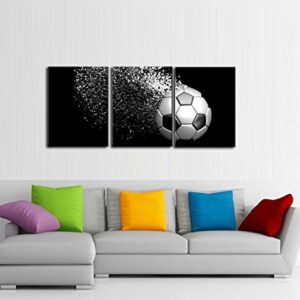 Meiji Black and White Splash Soccer Football Balls Wall Art Posters Prints on Wrapped Frames 3 Pieces for Boys Kids Gifts Room Decoration Ready to Hang,12x16inchx3 (White)