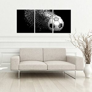 Meiji Black and White Splash Soccer Football Balls Wall Art Posters Prints on Wrapped Frames 3 Pieces for Boys Kids Gifts Room Decoration Ready to Hang,12x16inchx3 (White)