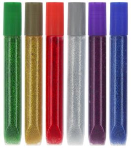 emraw non toxic glitter glue 15 ml pens in bright colors: purple, silver, green, gold, blue & red for gluing, drawing, writing & outlining (6 pack)