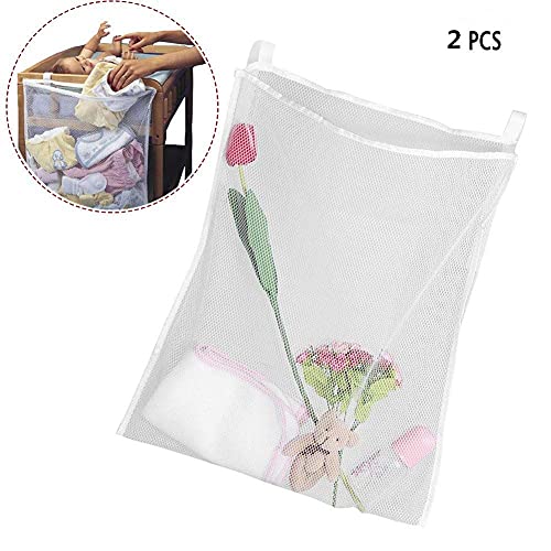 Hanging Storage Bag, 1 Pcs Multifunction Mesh Large Bag Crib Nursery Organizer with Adjustable Straps for Baby Bed to storge Clothing Diapers Toys in Bedroom/Living Room/Kitchen 19.69" x 23.62"