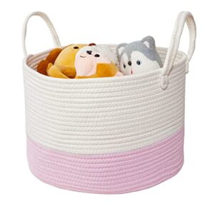 Extra Large Pink Baby Girls Boho Storage Baskets Woven Cotton Rope Nursery Laundry Baskets Bins with Handles Clothes Diapers Hamper Pets Organizer Basket