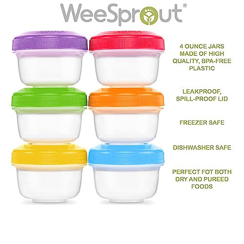 WeeSprout Baby Food Containers - Small 4 oz Containers with Lids, Leakproof & Airtight, Freezer Safe, Dishwasher Safe, Thick Food Grade Plastic, Set of 12 Baby Food Storage Containers + Color Options