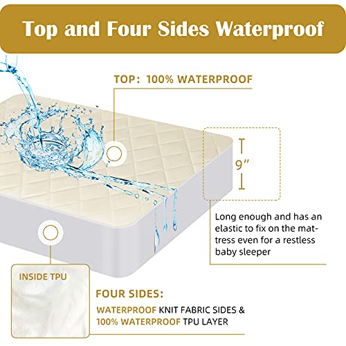 Lofe Organic Cotton Crib Mattress Protector - Top&Side Waterproof, 100% Waterproof Crib Mattress Protector, Breathable Baby Crib Mattress Cover, Infant Toddler Crib Mattress Fitted 52x28x9 in