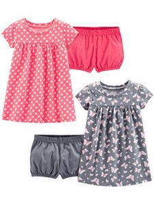 simple joys by carter's baby girls' short-sleeve and sleeveless dress sets, pack of 2, grey butterflies/pink floral, 24 months