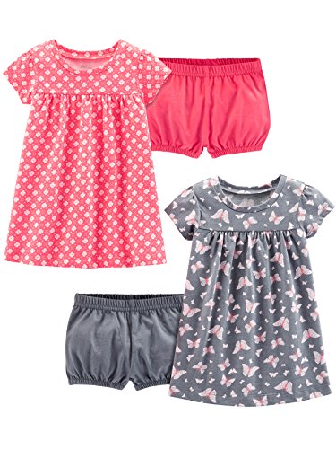 Simple Joys by Carter's Baby Girls' Short-Sleeve and Sleeveless Dress Sets, Pack of 2, Grey Butterflies/Pink Floral, 24 Months