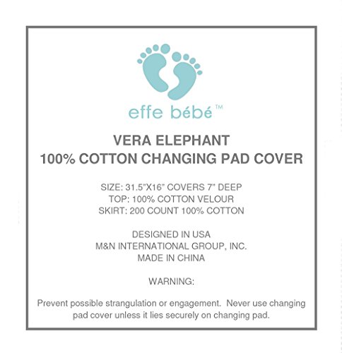 Vera Elephant 100% Cotton Velour Baby Changing Pad Cover (Petal Grey)