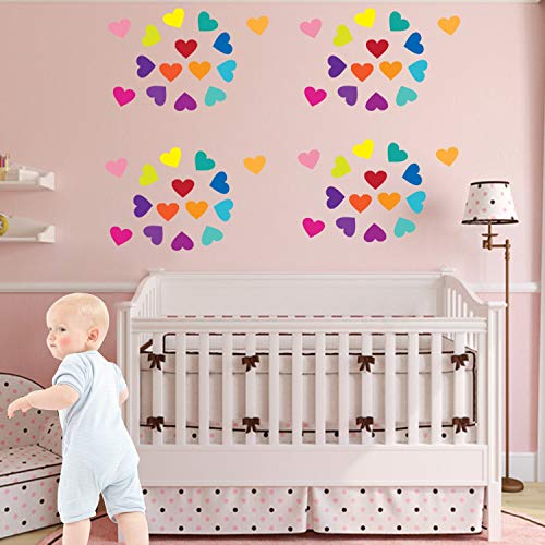 PARLAIM 45 PCS Hearts Rainbow Multi Size Kids Wall Vinyl Stickers, Wall Decals for Baby Kids Children Boy Girl Bedroom Decor Nursery Class Decoration