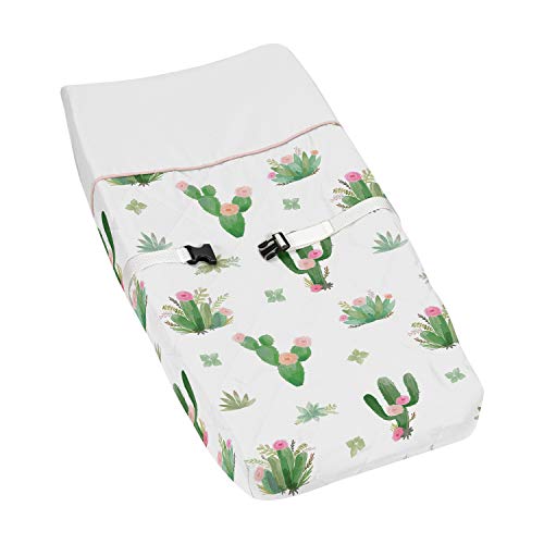 Pink and Green Boho Watercolor Changing Pad Cover for Cactus Floral Collection by Sweet Jojo Designs