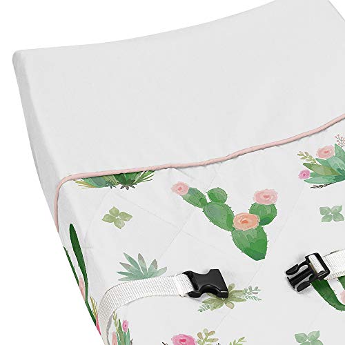 Pink and Green Boho Watercolor Changing Pad Cover for Cactus Floral Collection by Sweet Jojo Designs