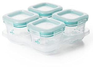 oxo tot glass baby blocks food storage containers, teal, 4 oz