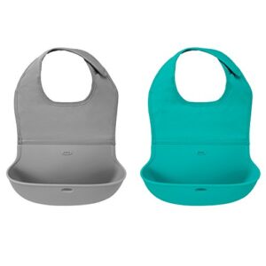 OXO Tot Roll- Up Bib 2-Pack Gray/Teal