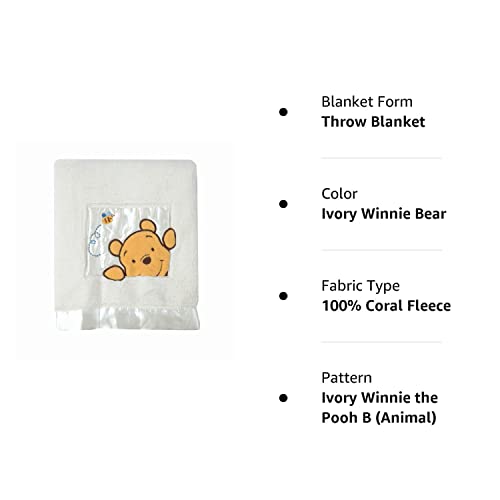 Danica Soft Coral Fleece Baby Blanket, Cute Animal Pattern, 40" X 30" Cozy, Comfortable & Warm (Ivory) Winnie Bear