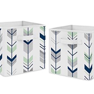 Sweet Jojo Designs Navy Blue and Mint Woodland Mod Arrow Foldable Fabric Storage Cube Bins Boxes Organizer Toys Kids Baby Childrens for Collection Set of 2