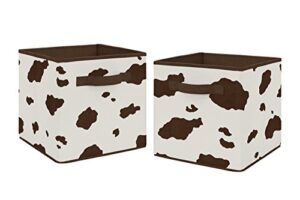 sweet jojo designs brown and cream cow print foldable fabric storage cube bins boxes organizer toys kids baby childrens for wild west collection set of 2