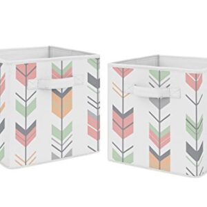 Coral and Mint Woodland Mod Arrow Foldable Fabric Storage Cube Bins Boxes Organizer Toys Kids Baby Childrens for Collection by Sweet Jojo Designs - Set of 2