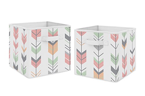 Coral and Mint Woodland Mod Arrow Foldable Fabric Storage Cube Bins Boxes Organizer Toys Kids Baby Childrens for Collection by Sweet Jojo Designs - Set of 2