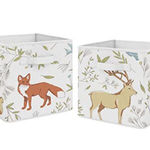 Sweet Jojo Designs Woodland Animal Toile Foldable Fabric Storage Cube Bins Boxes Organizer Toys Kids Baby Childrens for Collection Set of 2