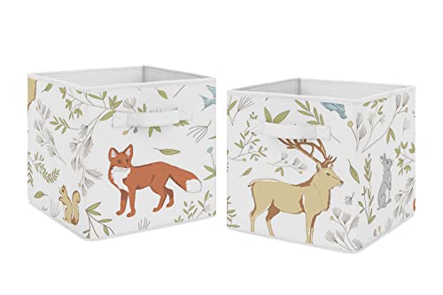 Sweet Jojo Designs Woodland Animal Toile Foldable Fabric Storage Cube Bins Boxes Organizer Toys Kids Baby Childrens for Collection Set of 2