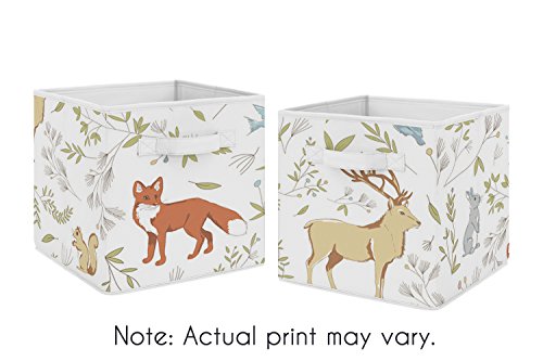 Sweet Jojo Designs Woodland Animal Toile Foldable Fabric Storage Cube Bins Boxes Organizer Toys Kids Baby Childrens for Collection Set of 2