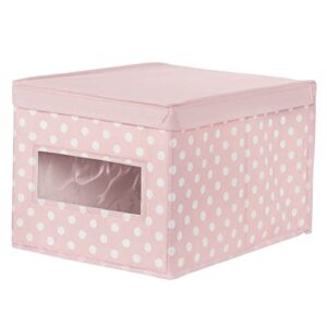 mDesign Large Soft Stackable Fabric Baby Nursery Storage Organizer Holder Bin Box with Front Window and Lid for Child/Kids Bedroom, Playroom, Classroom - Light Pink/White Polka Dot